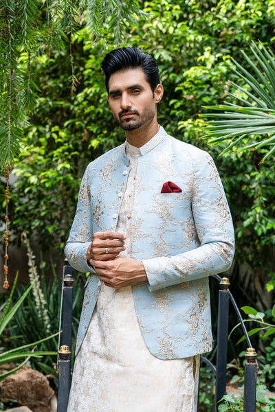 ER 2076 Pastel Sky BLue Prince Coat For Men – Edge Republic