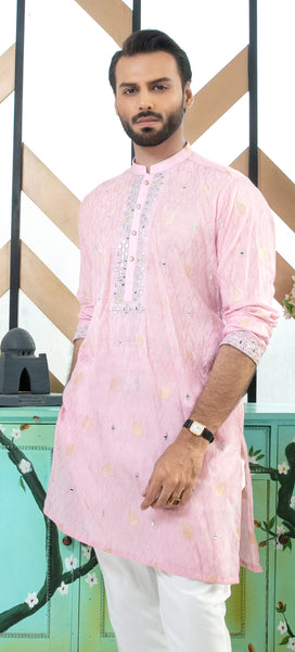 ER MR 36 Powder Pink Kurta Pajama Mirror Embroidery – Edge Republic